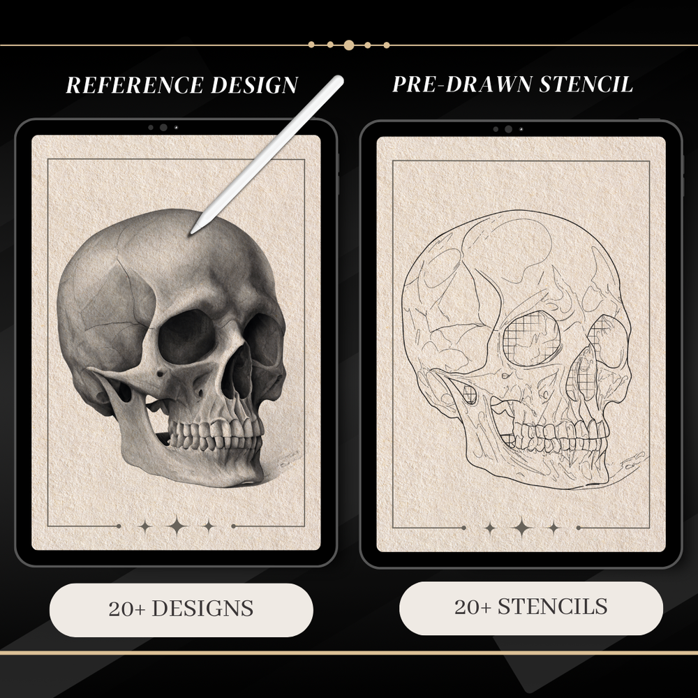 Skulls - Basic Realism Collection | 40 Stencils & Designs