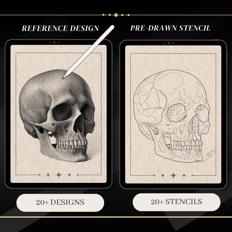 Skulls - Basic Realism Collection | 40 Stencils & Designs